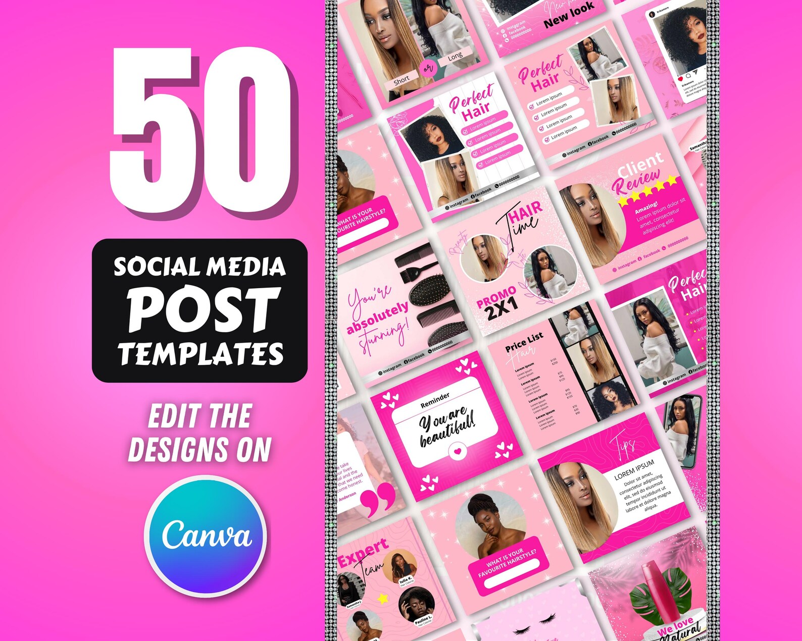 Hair Content Post Templates, DIY Flyer Design, Social Media Engagement ...