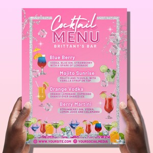 Cocktail Menu Flyer, DIY Flyer Template Design, Bar Menu Sign Flyer ...