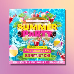 Summer Party Flyer, DIY Flyer Template Design, Pool Party Invite Flyer ...