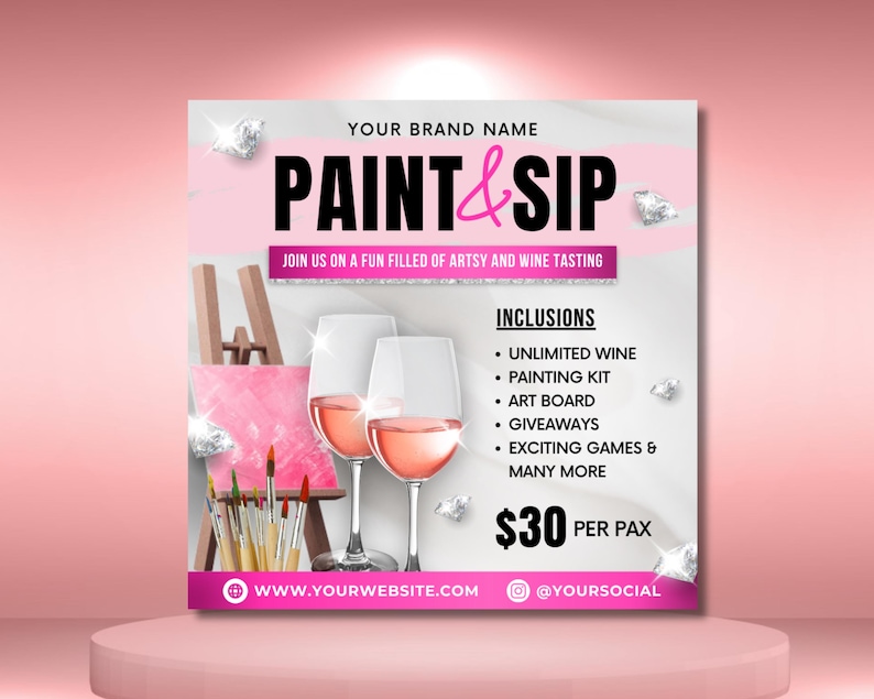 Sip and Paint Flyer, DIY Flyer Design Template, Paint and Sip Event ...