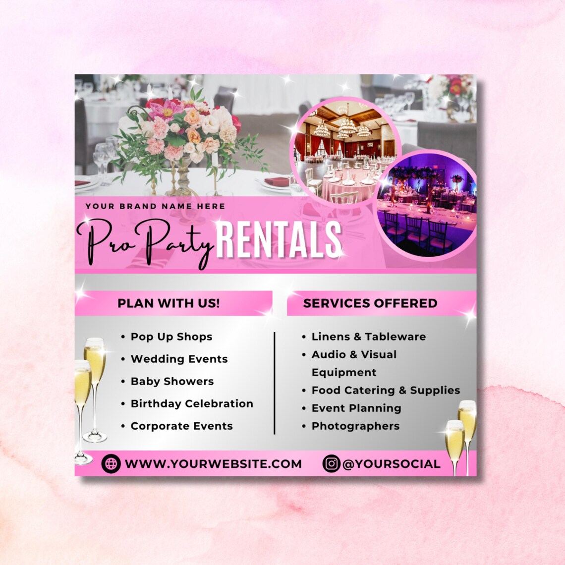 Party Rentals Flyer: Event Decor & Equipment Rental, Party Planner ...