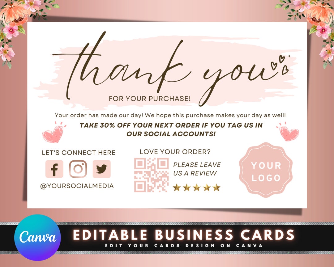 Thank You Card, DIY Marketing Cards Template Design, Thank You for ...