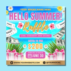Summer Raffle Flyer, DIY Flyer Template Design, Summer Season Giveaway ...