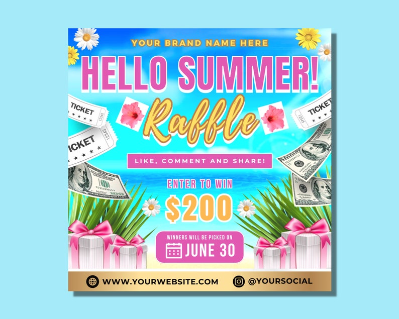 Summer Raffle Flyer, DIY Flyer Template Design, Summer Season Giveaway ...