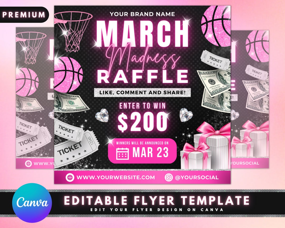 March Madness Raffle Flyer, DIY Flyer Template Design, March Giveaway ...