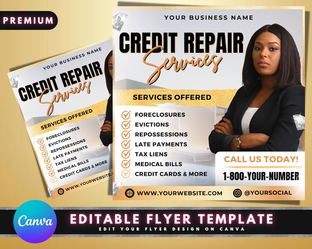 Credit Repair Service Flyer, DIY Flyer Template Design, Credit ...