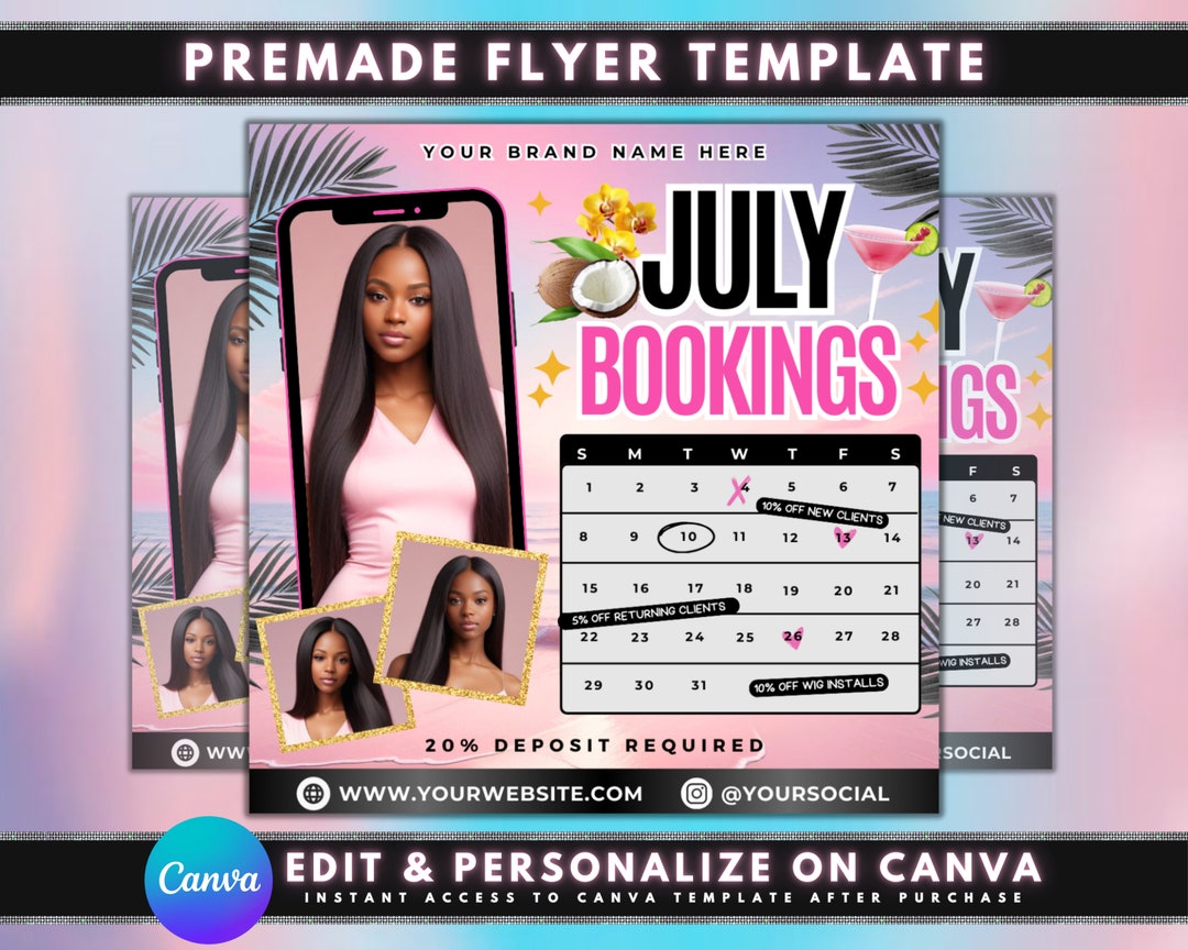 July Bookings Flyer, DIY Flyer Template Design, July Appointments Open ...