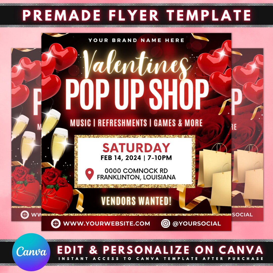 Valentine Pop-up Shop Flyer, DIY Flyer Template Design, February Event ...