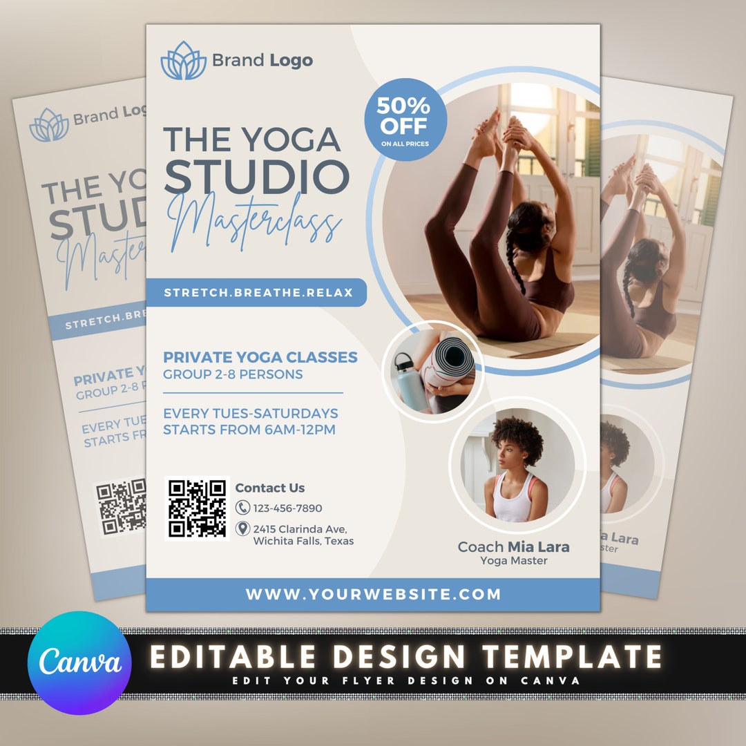 Yoga Class Flyer, DIY Flyer Template Design, Yoga Studio Flyer, Yoga ...