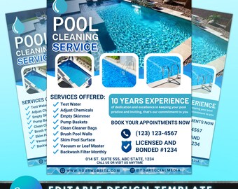 Printable Pool Cleaning Flyers Pool Maintenance Flyer Etsy