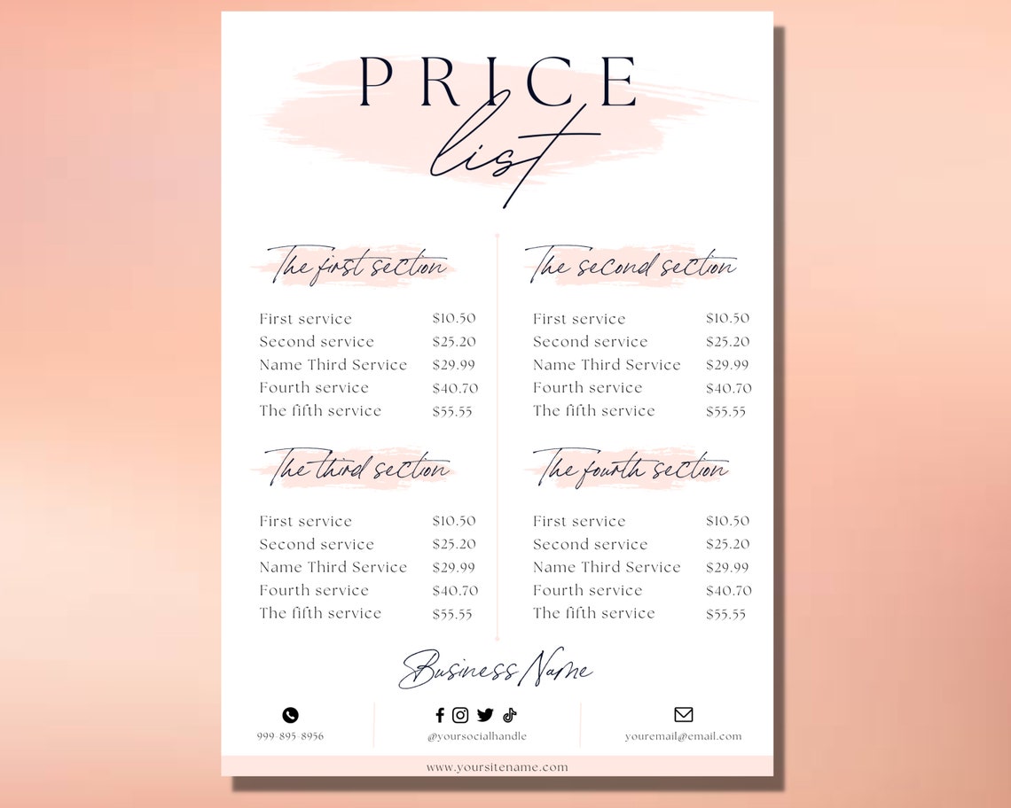 Price List DIY Flyer Template Design Price Sheet Hair - Etsy Canada