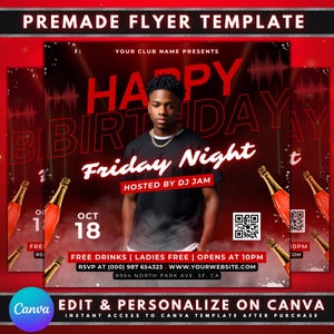 Red Birthday Party Flyer, DIY Flyer Template Design, Birthday Party ...