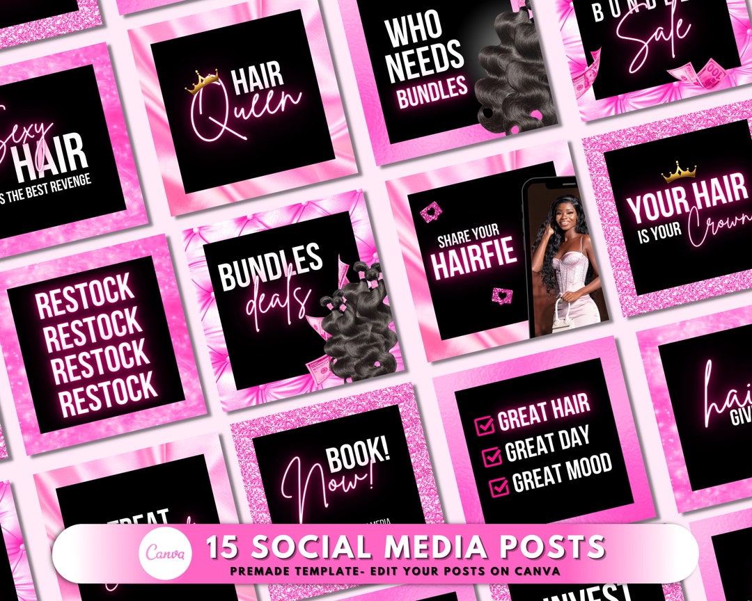 15 Social Media Posts Bundle, DIY Flyer Design, Hair Flyer Posts, Hair ...