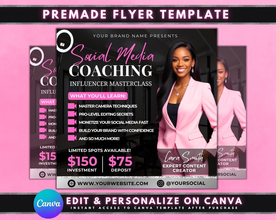 Social Media Coaching Flyer, DIY Flyer Template Design, Influencer ...