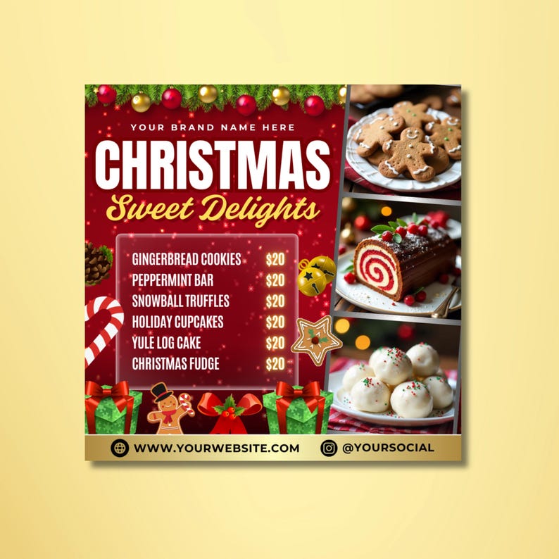 Christmas Bakery Menu Flyer: Holiday Dessert & Sweet Shop Price List ...