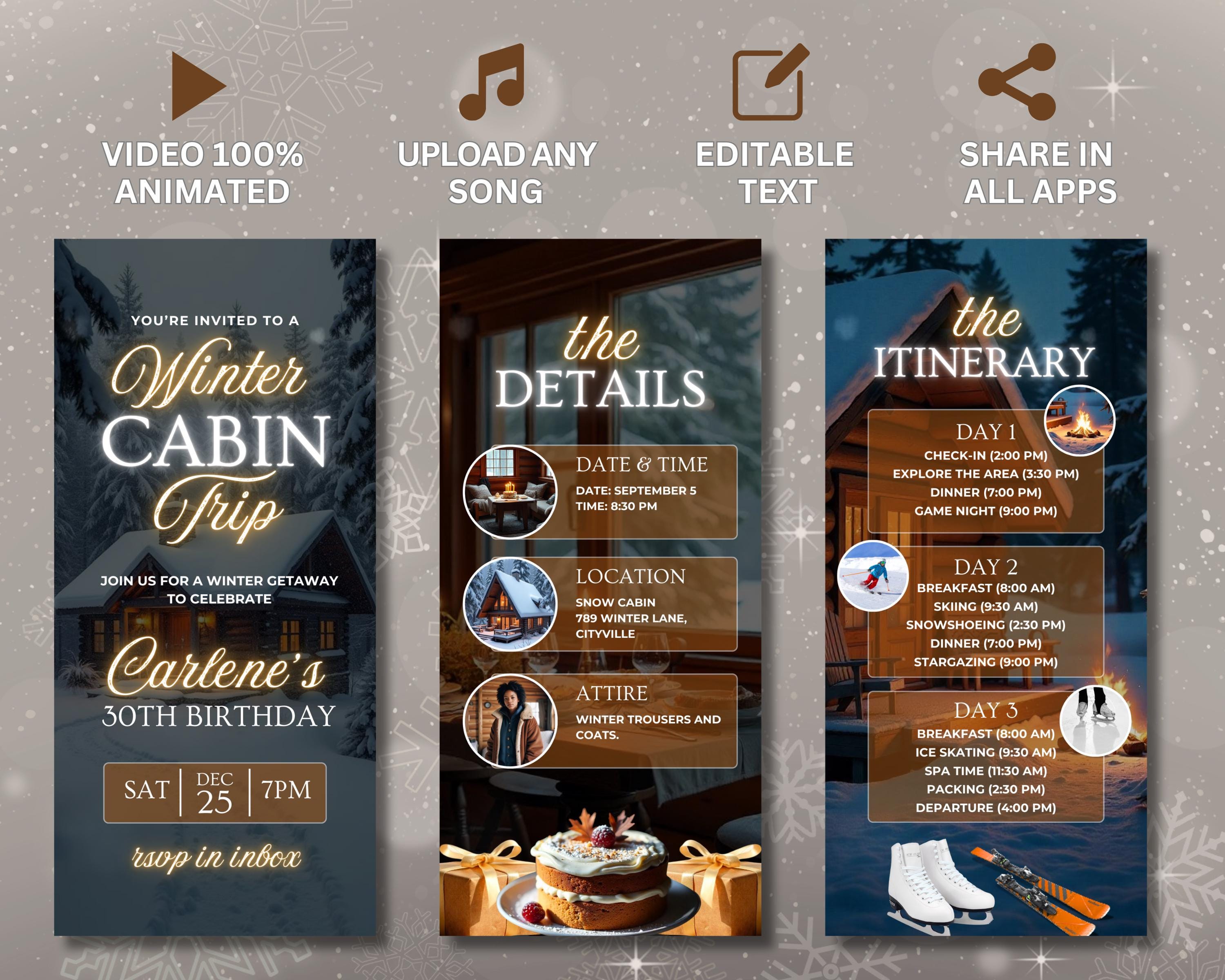 Animated Winter Cabin Trip Invitation, DIY Template Design, Vacation ...