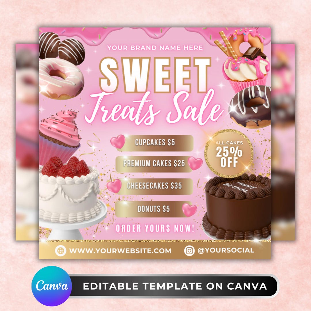 Editable Sweet Treats Flyer: Bakery, Cake, Donut Shop Marketing Canva ...