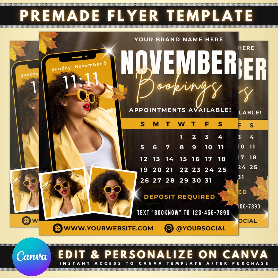 November Bookings Flyer, DIY Flyer Template Design, Book Now Flyer ...