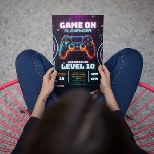 Video Game Party Flyer, DIY Flyer Template Design, Birthday Arcade ...