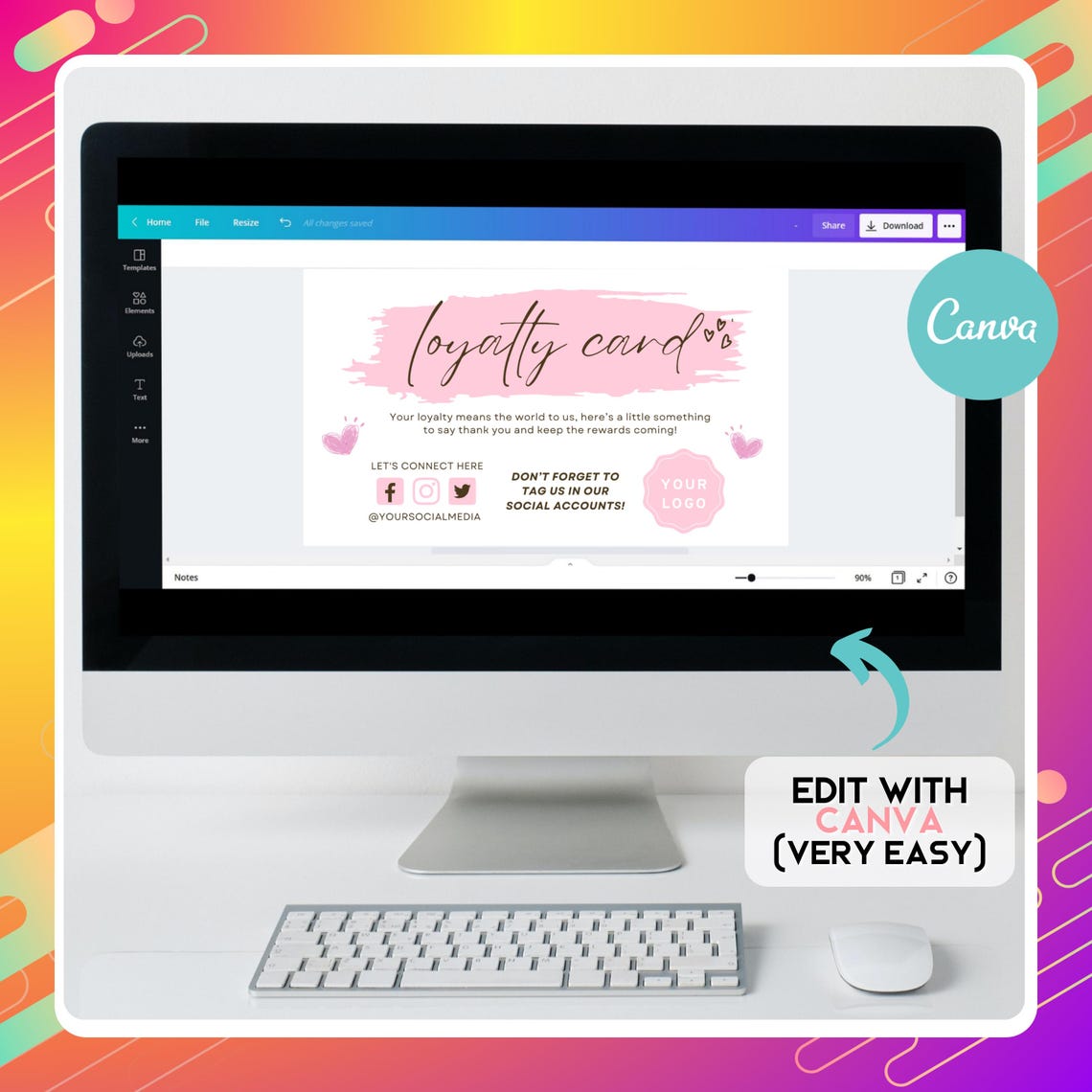 Loyalty Card Template, Pink Punch Card for Small Business, Printable ...