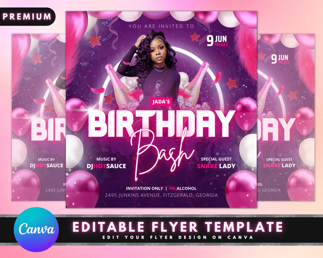 Birthday Bash Flyer, DIY Flyer Template Design, Birthday Party Invites ...
