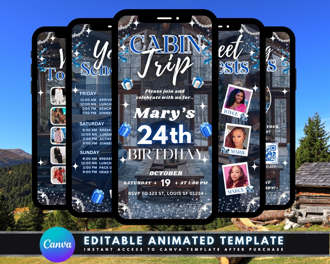 Cabin Trip Invitation, DIY Template Design, Girls Trip Itinerary ...