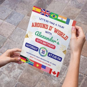 Around the World Birthday Invitation, DIY Flyer Template Design, World ...