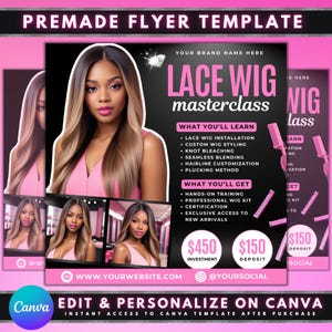 Lace Wig Masterclass Flyer, DIY Flyer Template Design, Learn to Lace Wig Beauty Flyer, Training ...