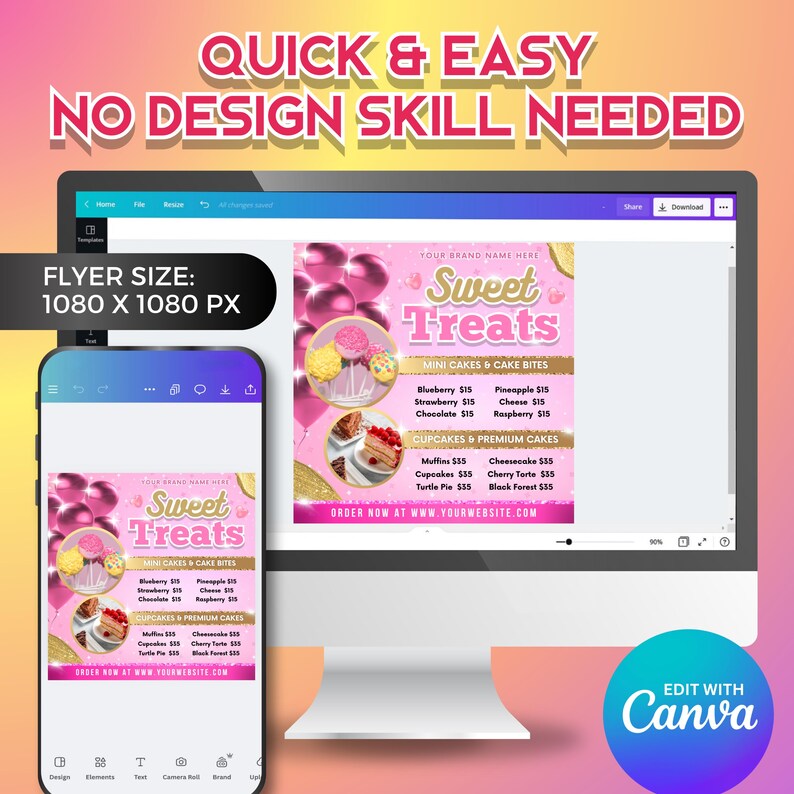 Bakery Flyer Template: Sweet Treats Cake Menu, Dessert Pricing Promo ...