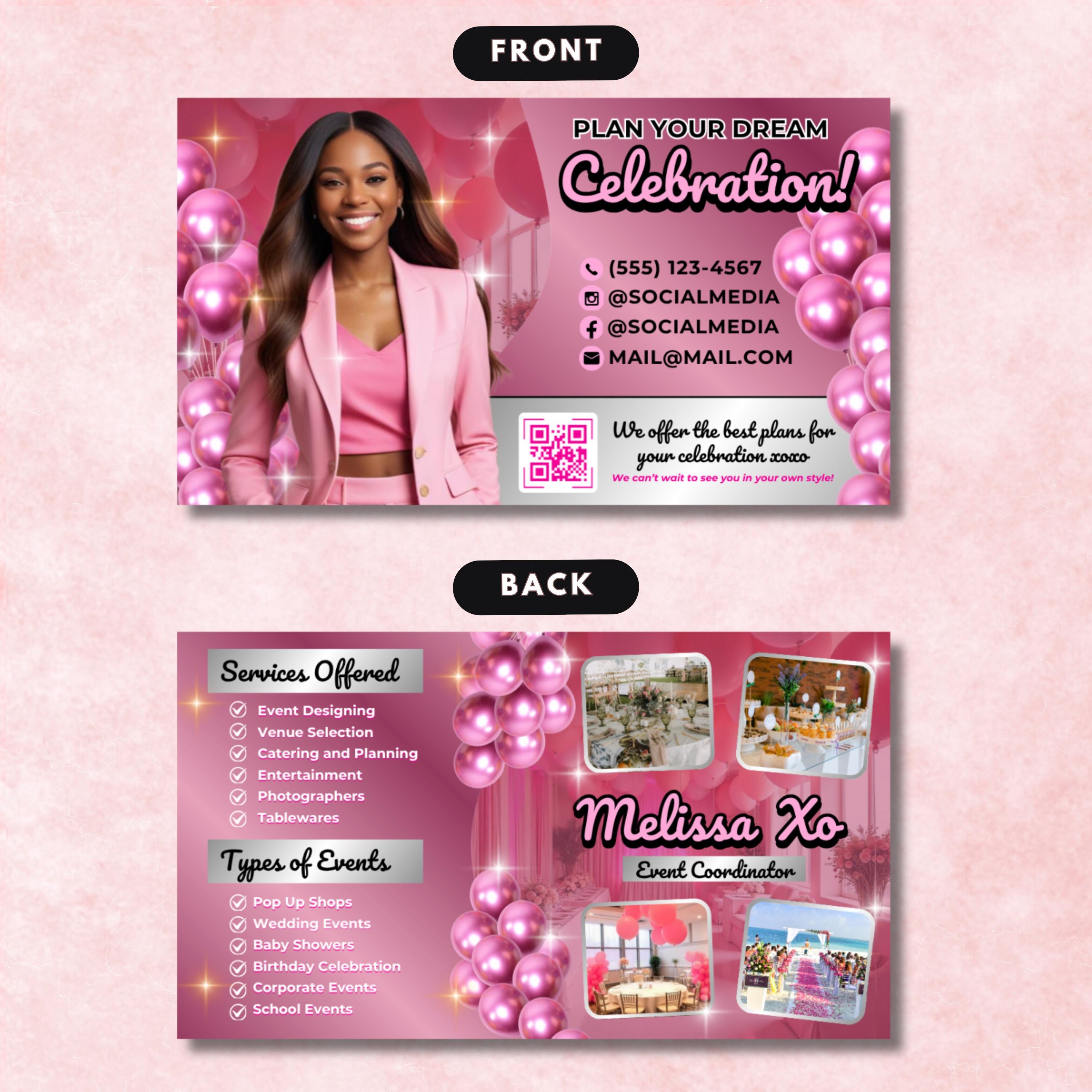 Event Coordinator Business Cards, DIY Card Template Design, Event ...