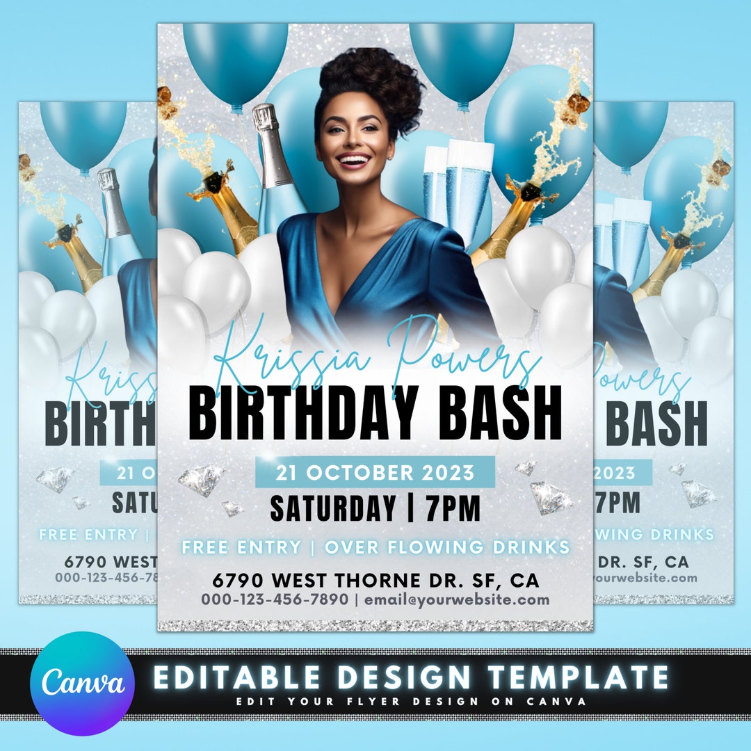 Birthday Bash Flyer, DIY Flyer Template Design, Birthday Celebration ...
