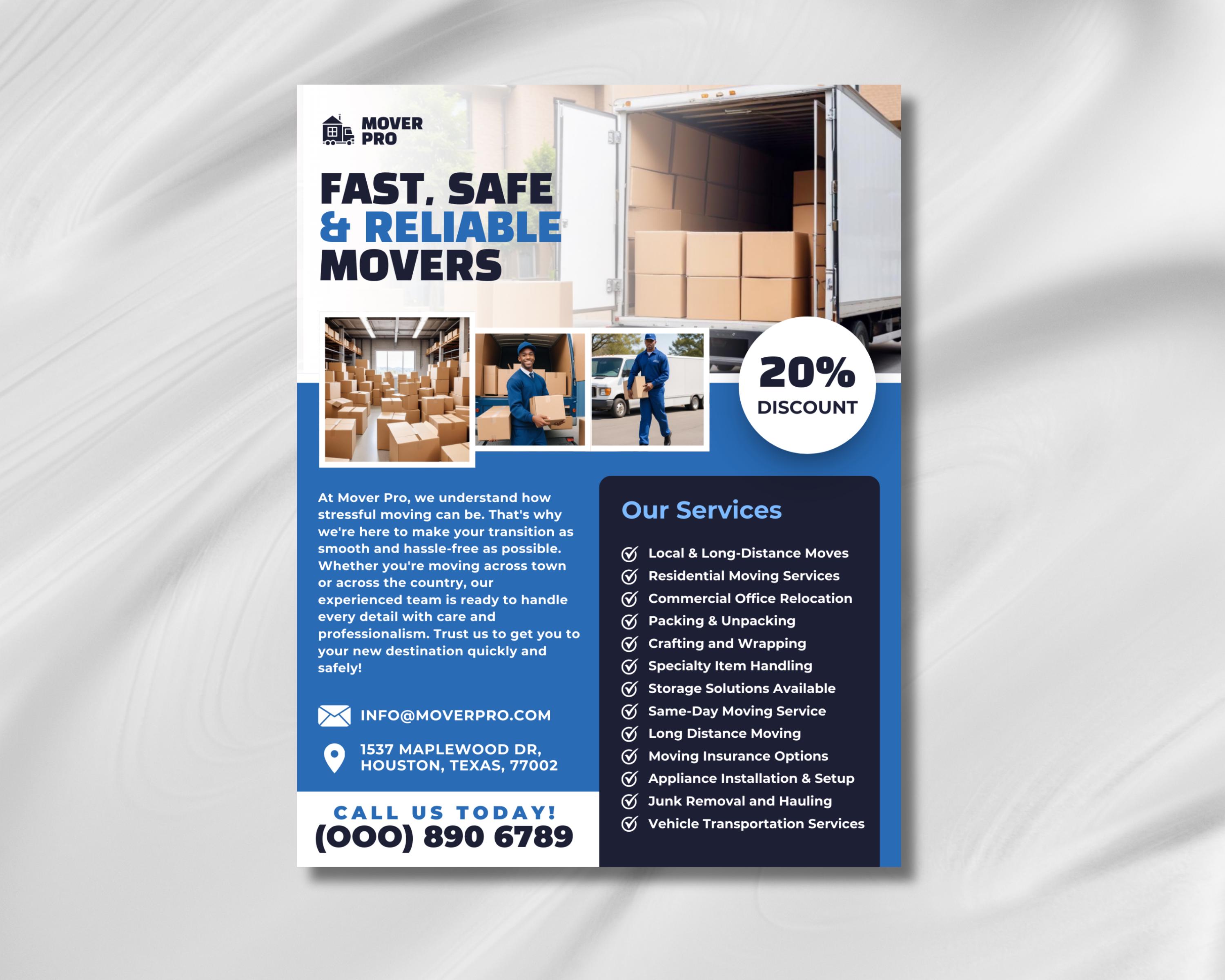 Moving Services Flyer, DIY Flyer Template Design, Commercial Moving ...