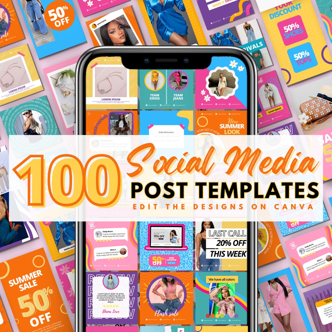 Colorful Social Media Post Bundle, DIY Template Design, Instagram ...