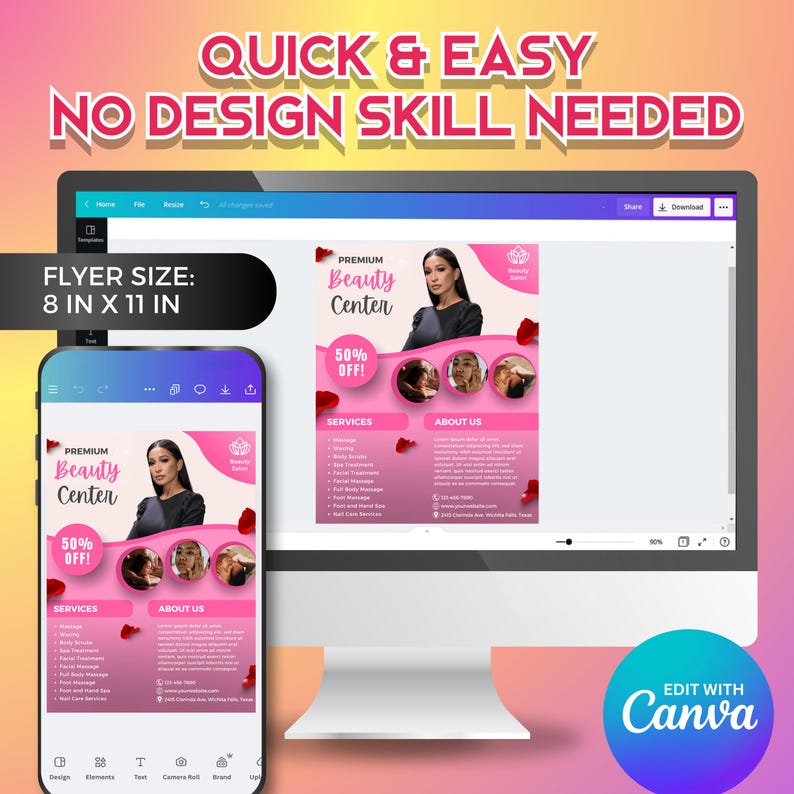 Beauty Salon Flyer: Spa Services Promotion, Facial Massage Waxing ...
