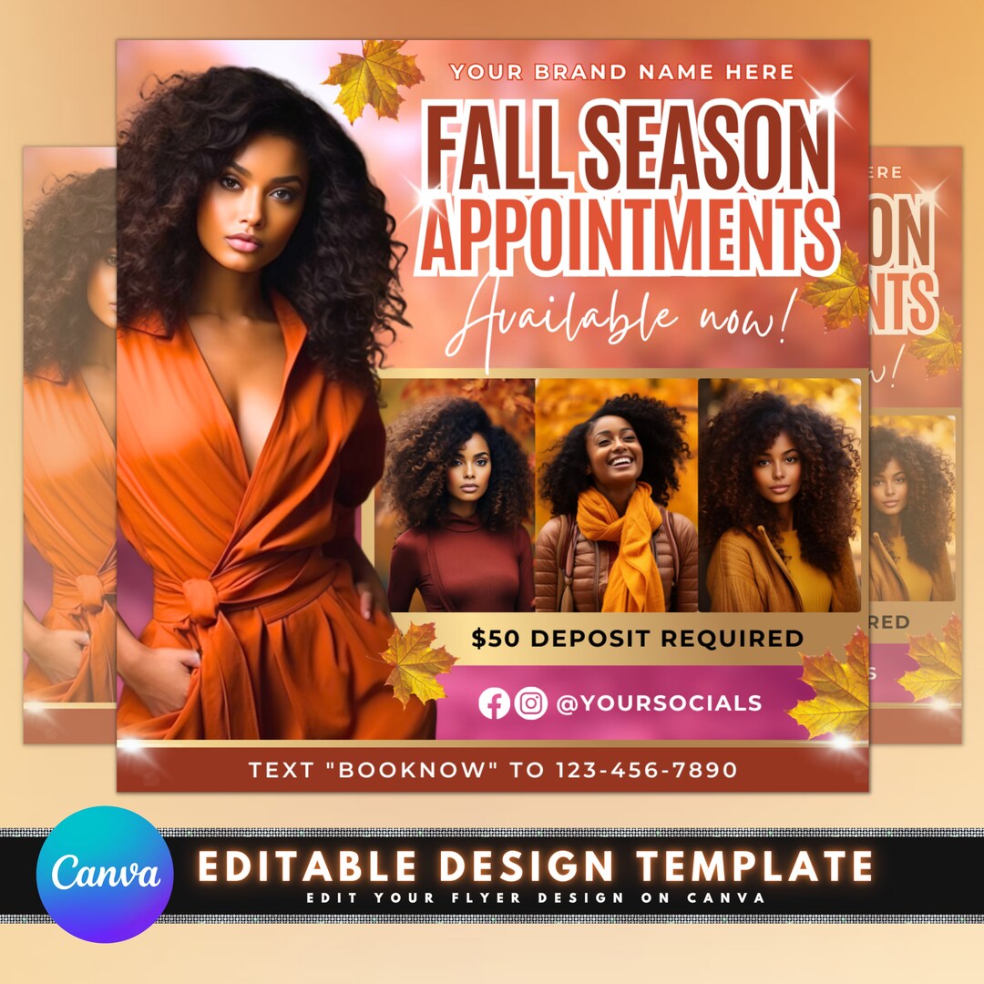 Fall Season Booking Flyer, DIY Flyer Template Design, Fall Appointment ...