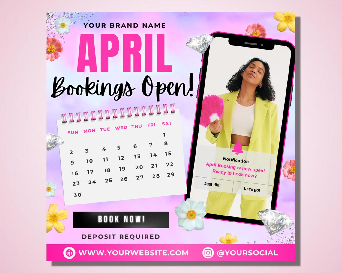 April Booking Flyer, DIY Flyer Template Design, Book Now Flyer ...
