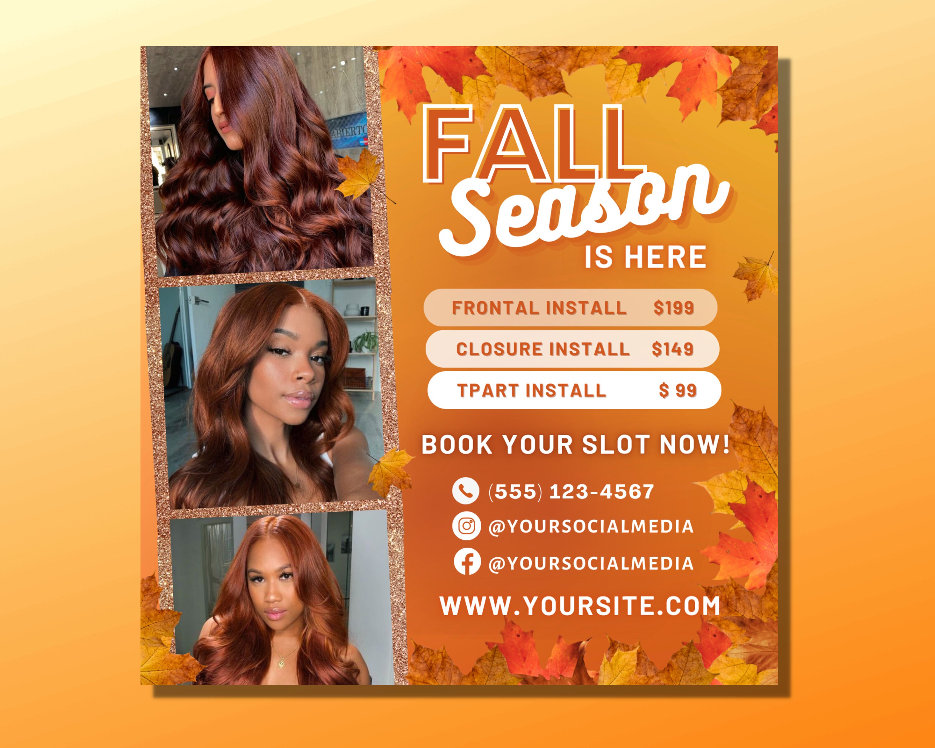 Fall Season Sale Flyer, DIY Flyer Template Design, Hair Flyer, Book Now ...