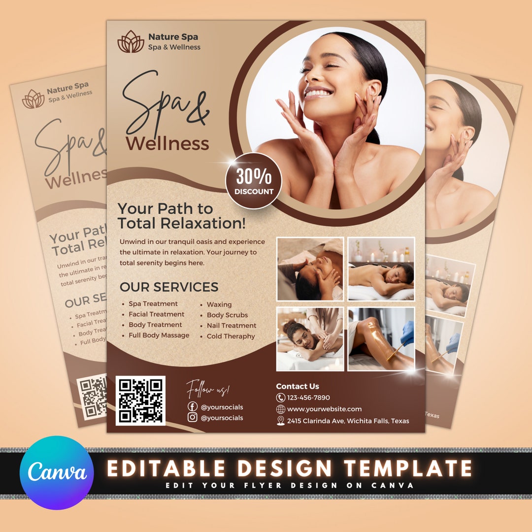 Spa and Wellness Flyer, DIY Flyer Template Design, Body Treatment Flyer ...