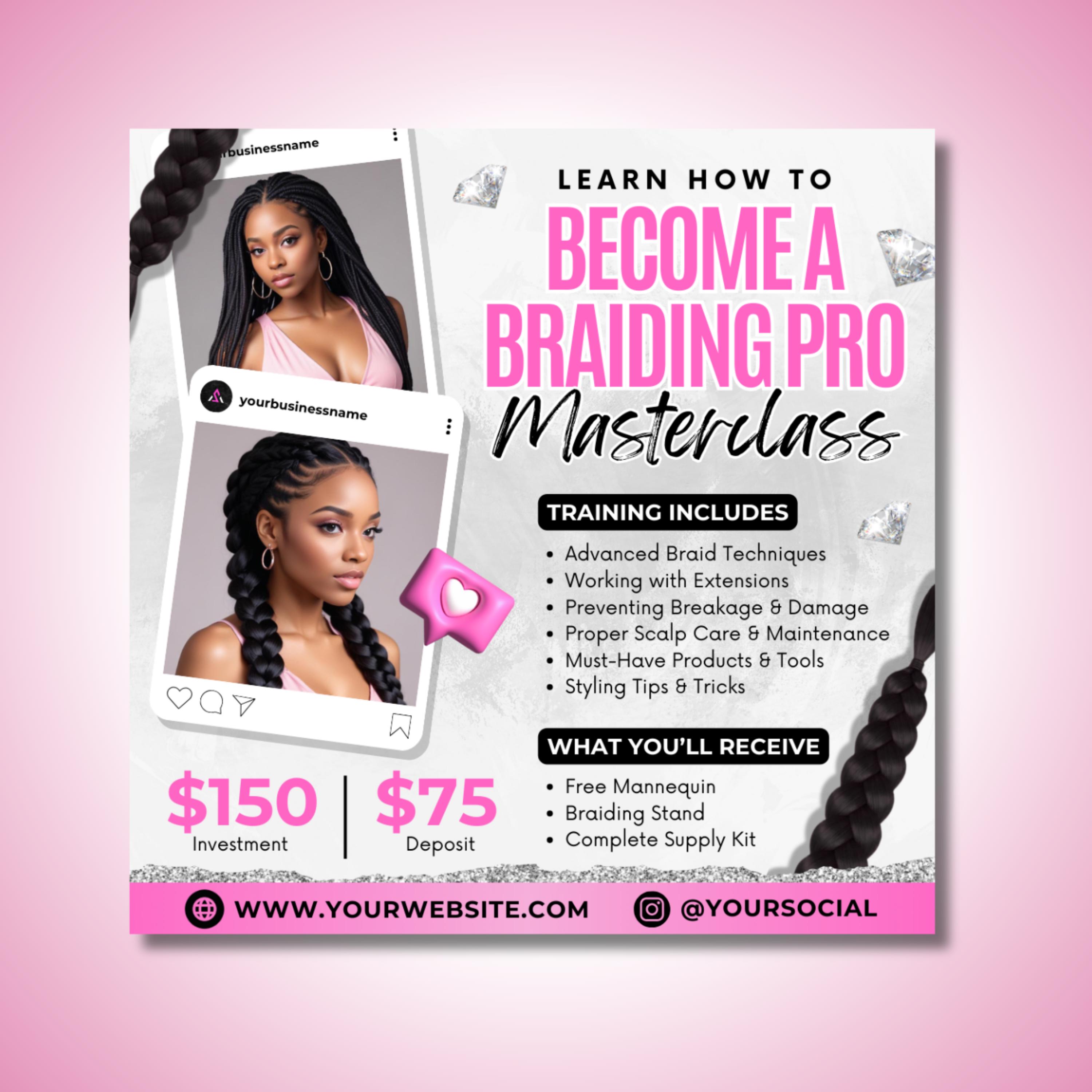 Braiding Class Flyer: Braid Masterclass Training for Braiders, Hair ...