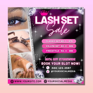 Lash Set Sale Flyer, DIY Flyer Template Design, Mega Volume Lash Deals ...