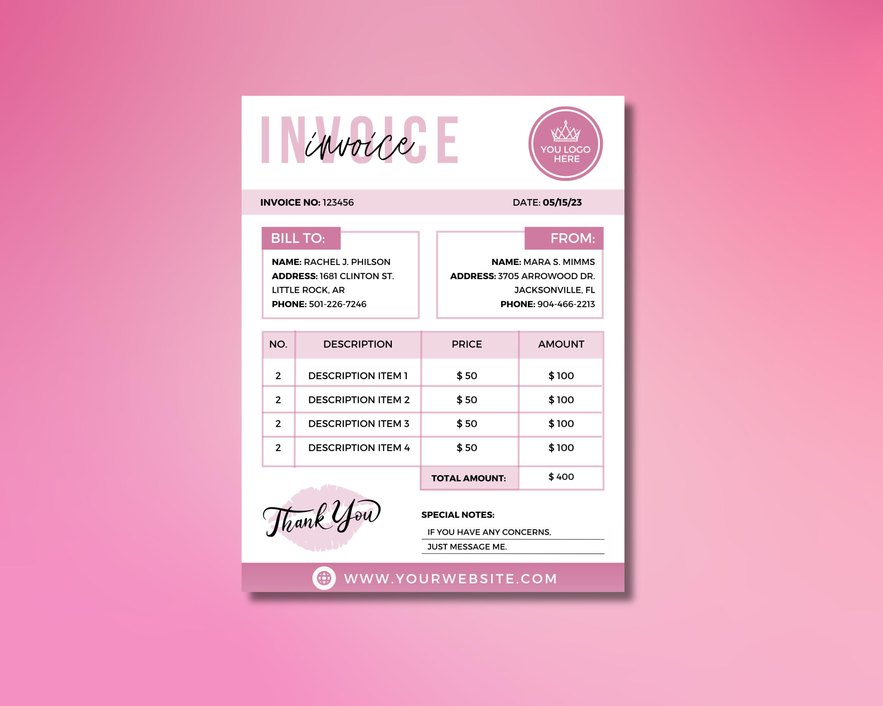 Sales Invoice Template, DIY Invoice Template Design, Beauty Business ...