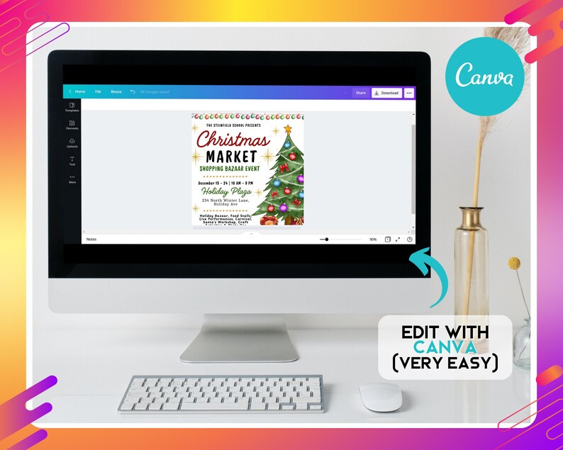 Christmas Bazaar Invitation Flyer, DIY Flyer Template Design, Holiday ...