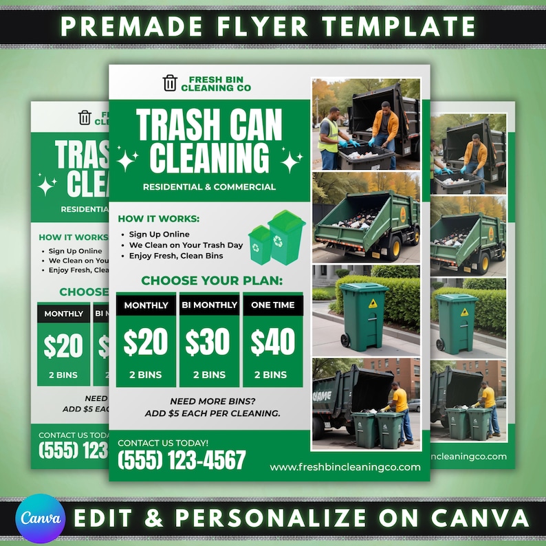 Trash Can Cleaning Flyer, DIY Flyer Template Design, Residential ...