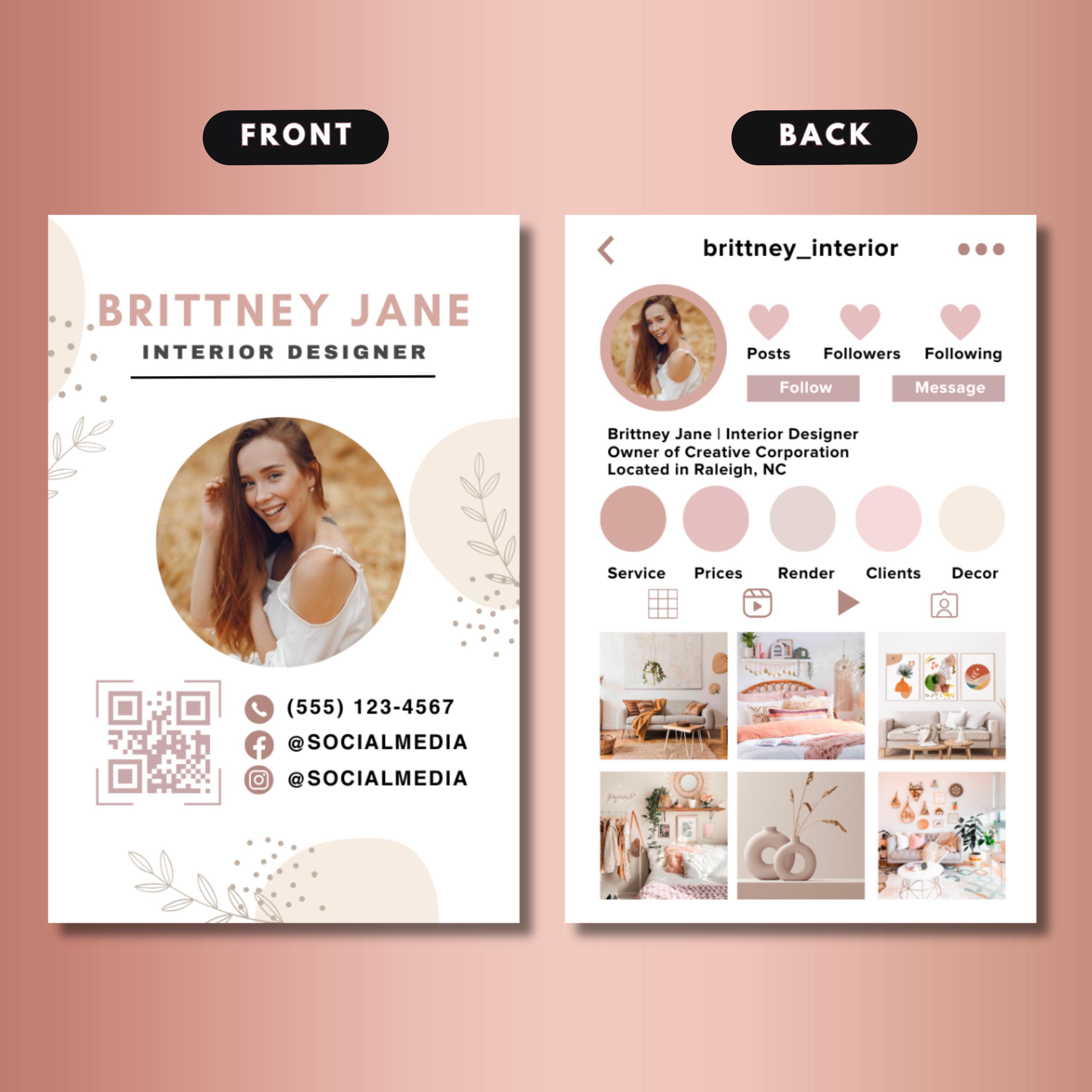 Boho Business Card Template, Instagram Business Card, Editable Canva ...