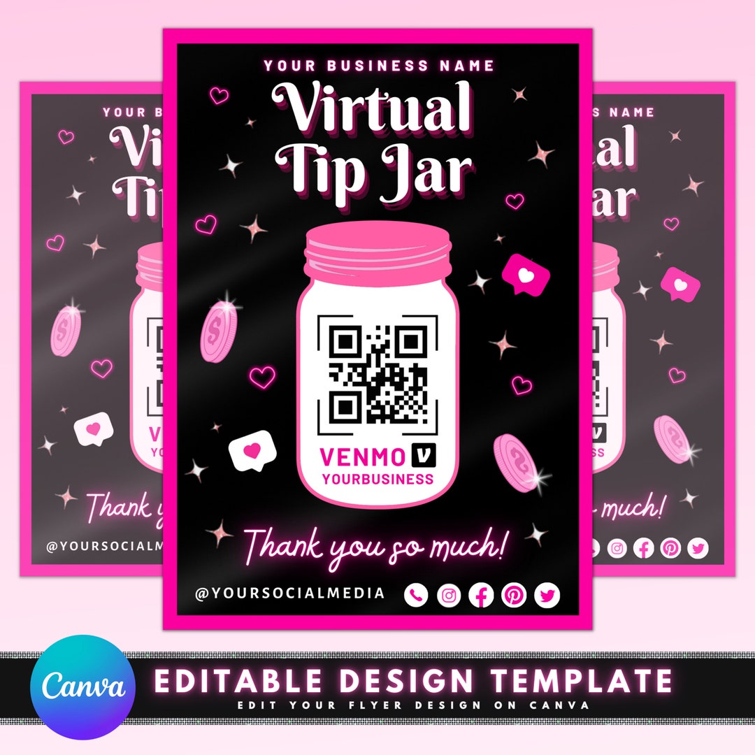 Virtual Tip Jar, DIY Flyer Template Design, QR Code Tip Jar, Cashless ...