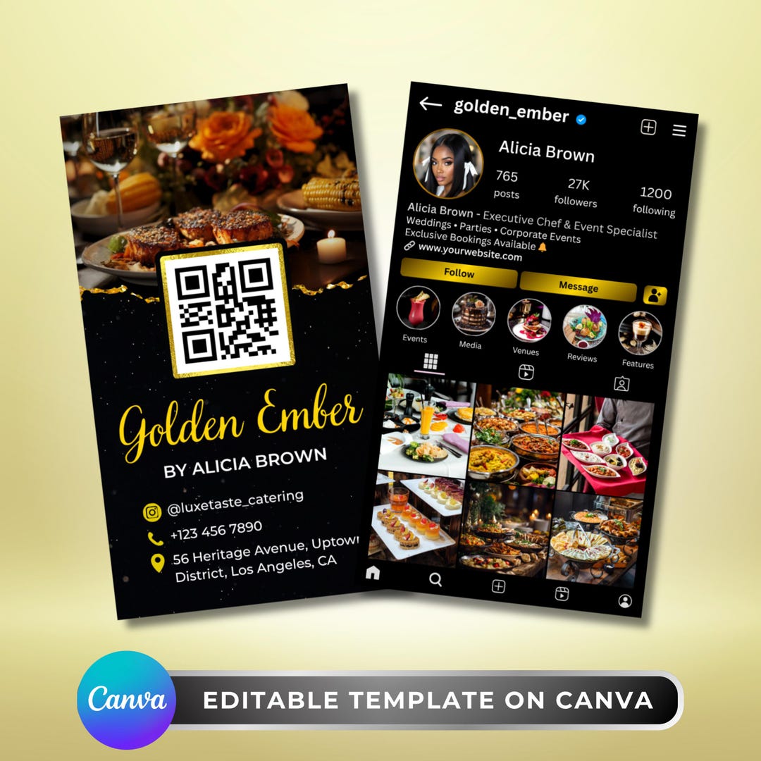 Catering Instagram Business Card: Private Chef QR Code Food Service ...
