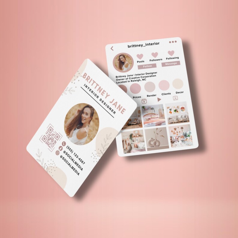 Boho Business Card Template, Instagram Business Card, Editable Canva ...