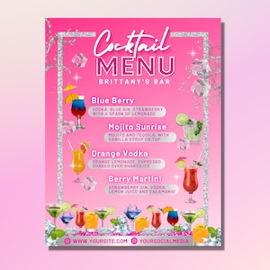 Cocktail Menu Flyer, DIY Flyer Template Design, Bar Menu Sign Flyer ...
