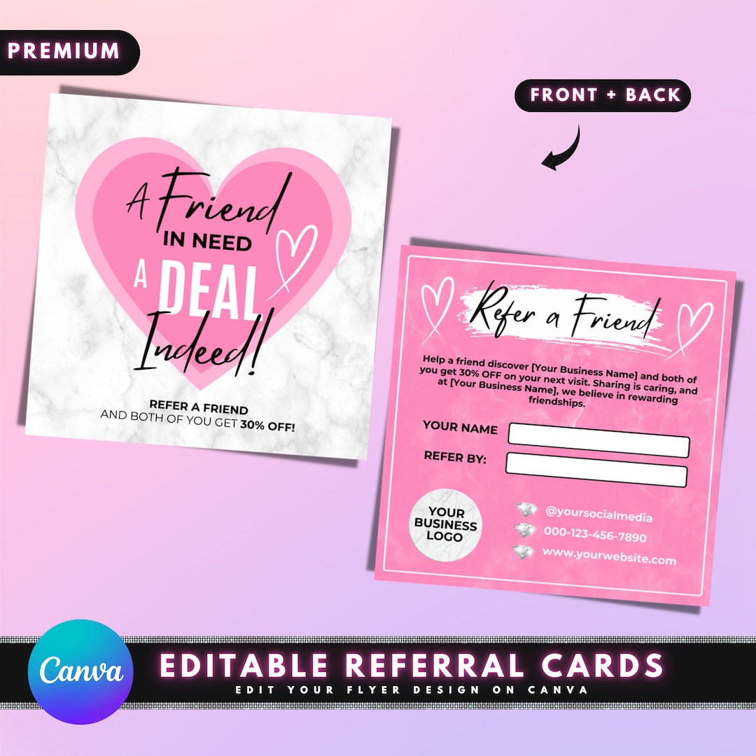 Referral Business Card, DIY Canva Card Template Design, Refer A Friend ...
