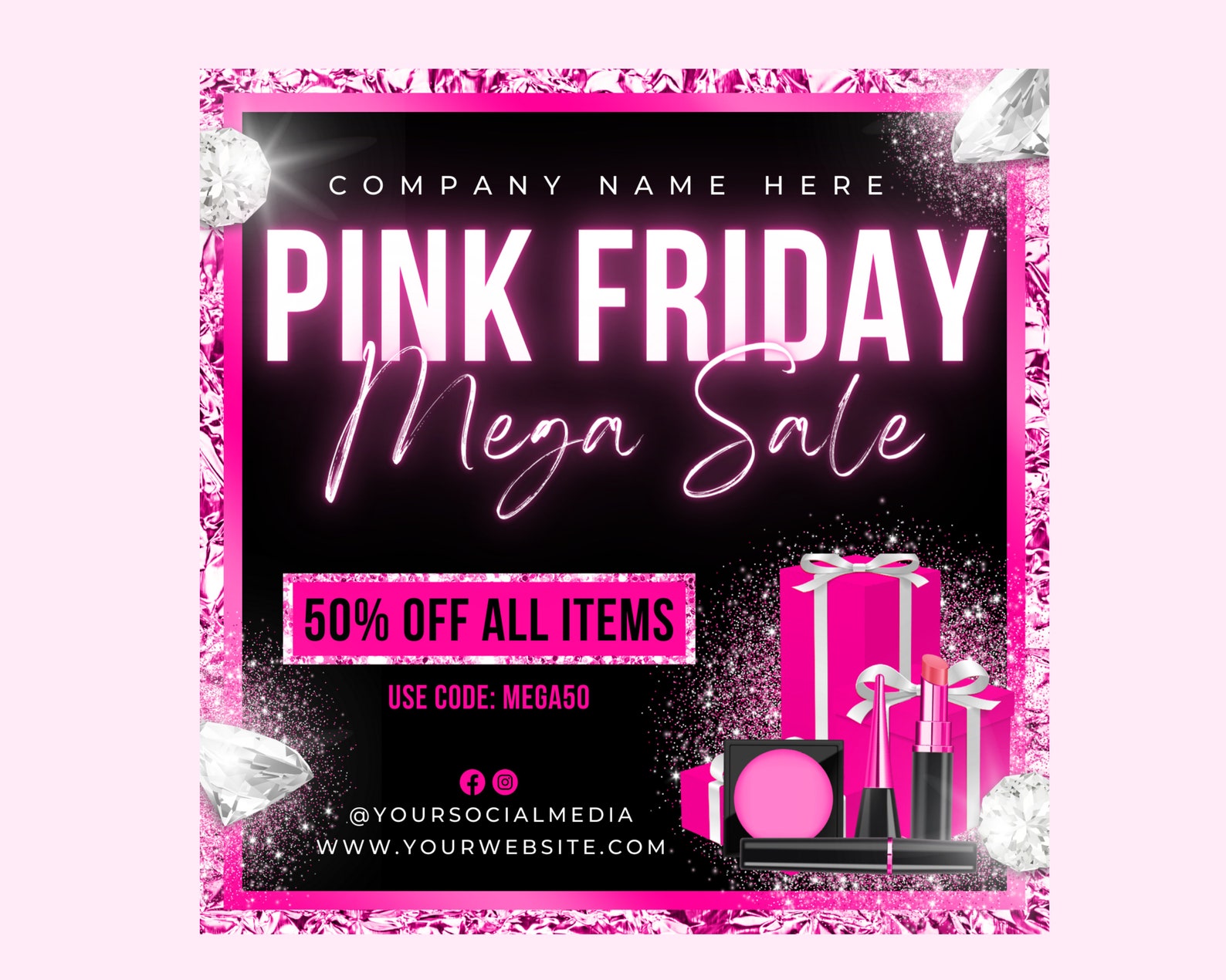 Pink Friday Sale Flyer DIY Flyer Design Template Black | Etsy